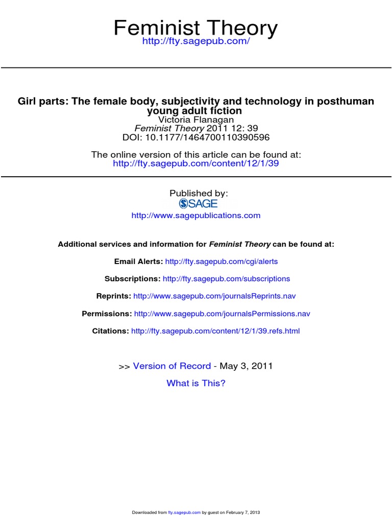Girl Parts - The Female Body, Subjectivity and Technology in Posthuman Young Adult Fiction | PDF ...
