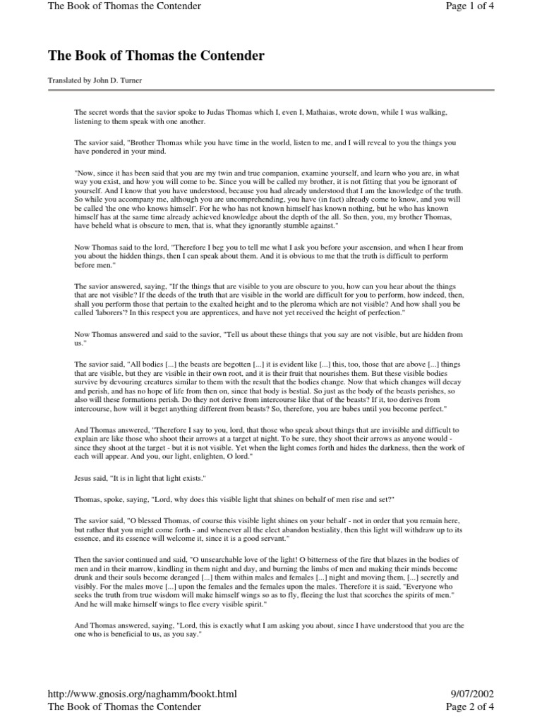The Book of Thomas The Contender | PDF | Jesus | Religious Belief And ...