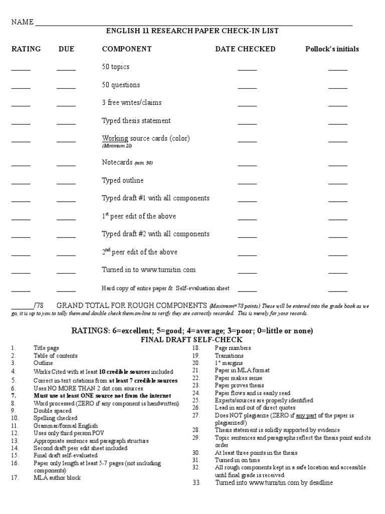 Complete Rubric With Check In-1 | PDF | Thesis | Citation