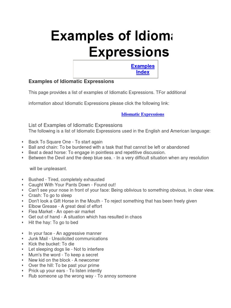Examples of Idiomatic Expressions | PDF | Idiom | Clothing