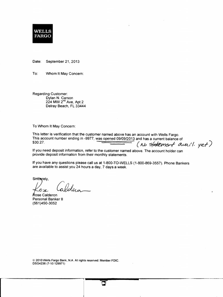 Wells Fargo Account Verification Letter | PDF | Wells Fargo | Point Of Sale