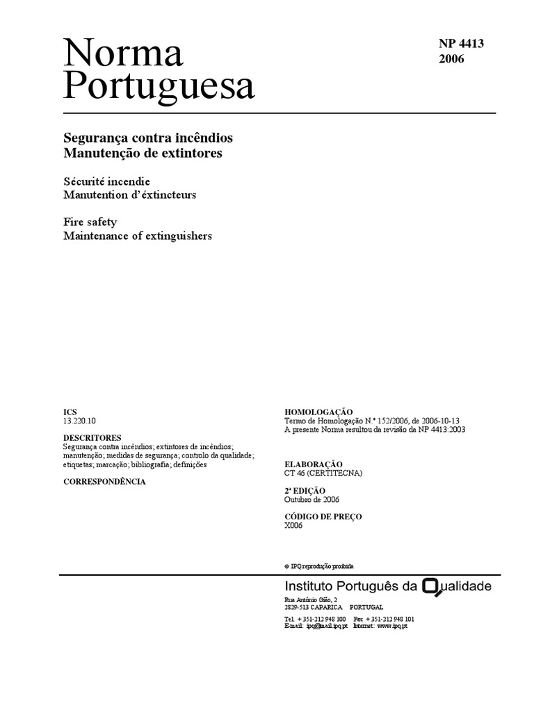 NP - 4413 - 2006 Norma Segurança | PDF | Medição de pressão | Qualidade ...