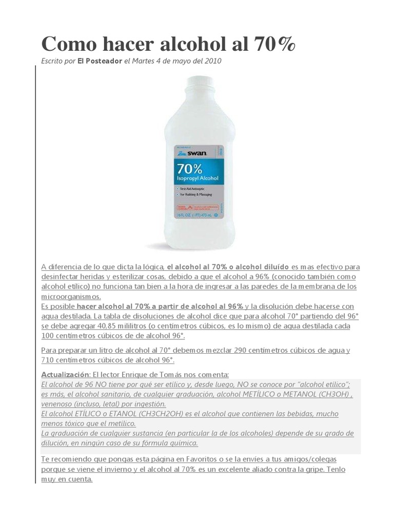 Cómo Hacer Alcohol al 70% en Casa | PDF