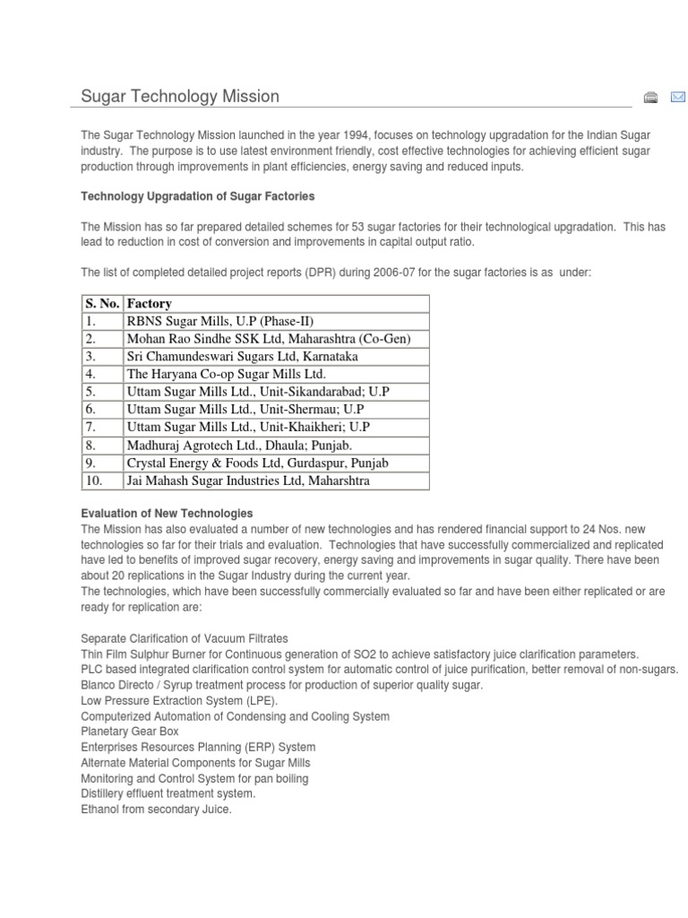 Sugar Technology Mission | PDF | Sugar | Diet & Nutrition