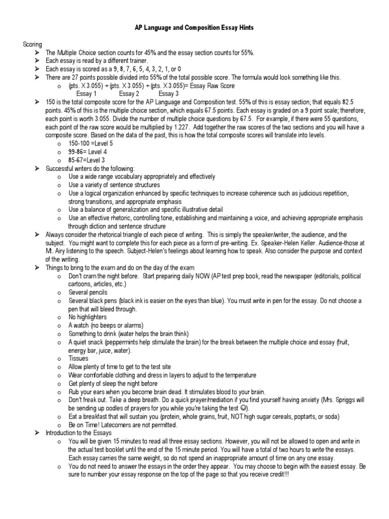 AP Language and Composition Essay Hints | PDF | Essays | Argument