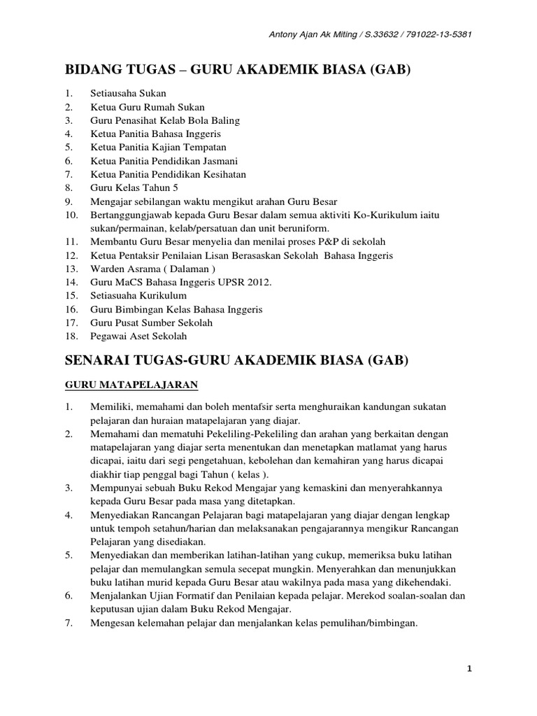 Senarai Tugas GAB Dan PKKK | PDF | Karier & Perkembangan | Bisnis