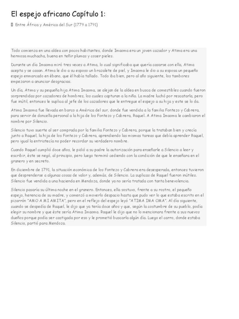 El Espejo Africano Capítulo 1 | PDF