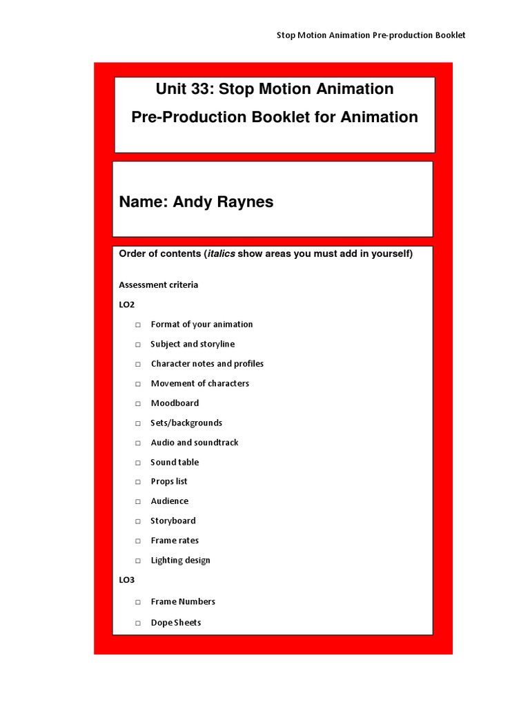 Stop Motion Animation Production Booklet | PDF | Animation | Mario