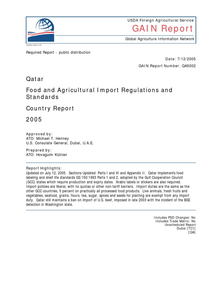 Qatar Food and Agricultural Import Regulations and Standards | PDF ...