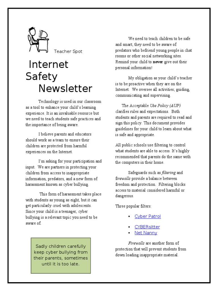 Internet Safety Newsletter | PDF | Cyberbullying | Internet
