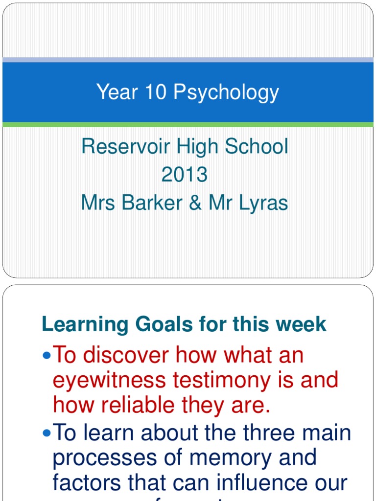 2013 Year 10 Psychology Week 3 | PDF | Witness | Limbic System
