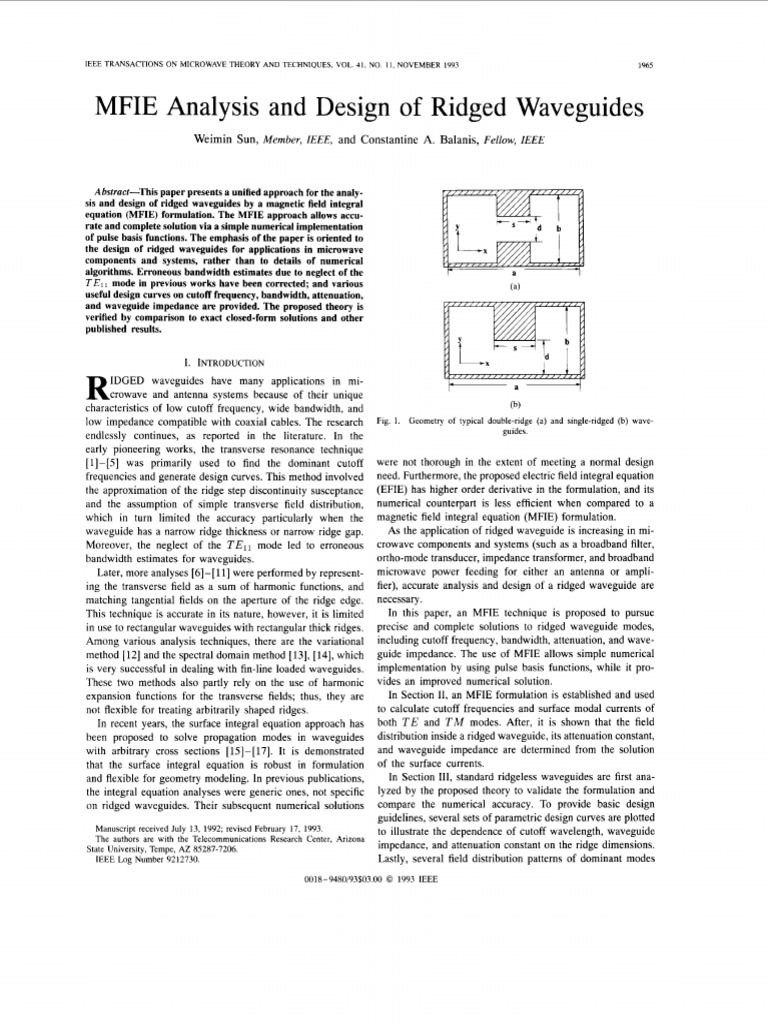 MFIE Analysis and Design of Ridged Waveguide PDF | PDF | Waveguide | Waves