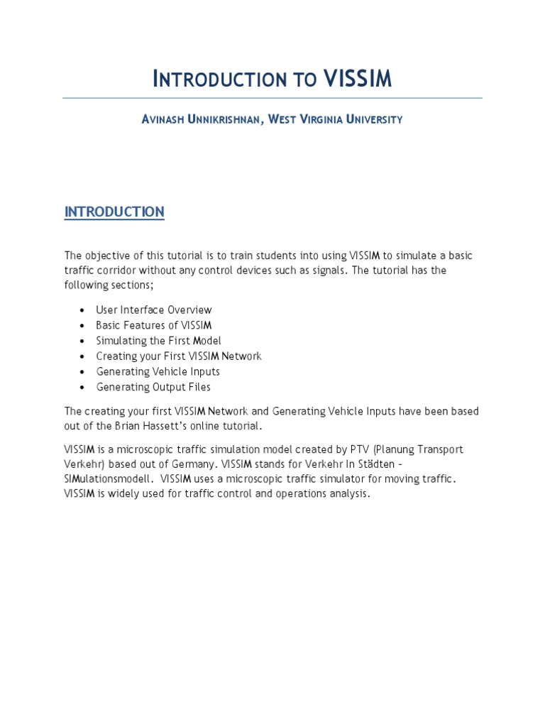Introduction To VISSIM | PDF | Simulation | Lane