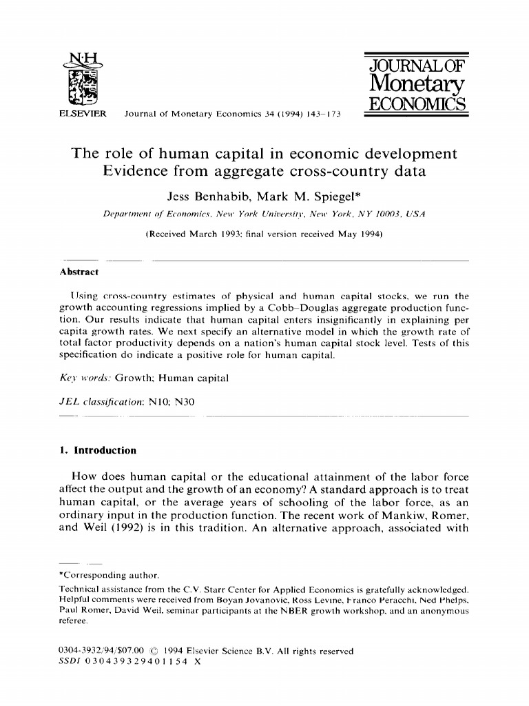 The Role Human Capital in Economic Development Evidence From Aggregate ...
