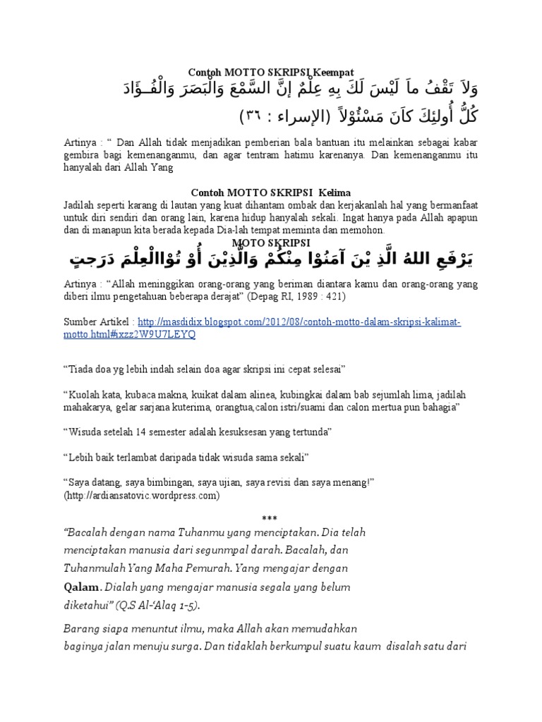 Contoh MOTTO SKRIPSI Keempat | PDF