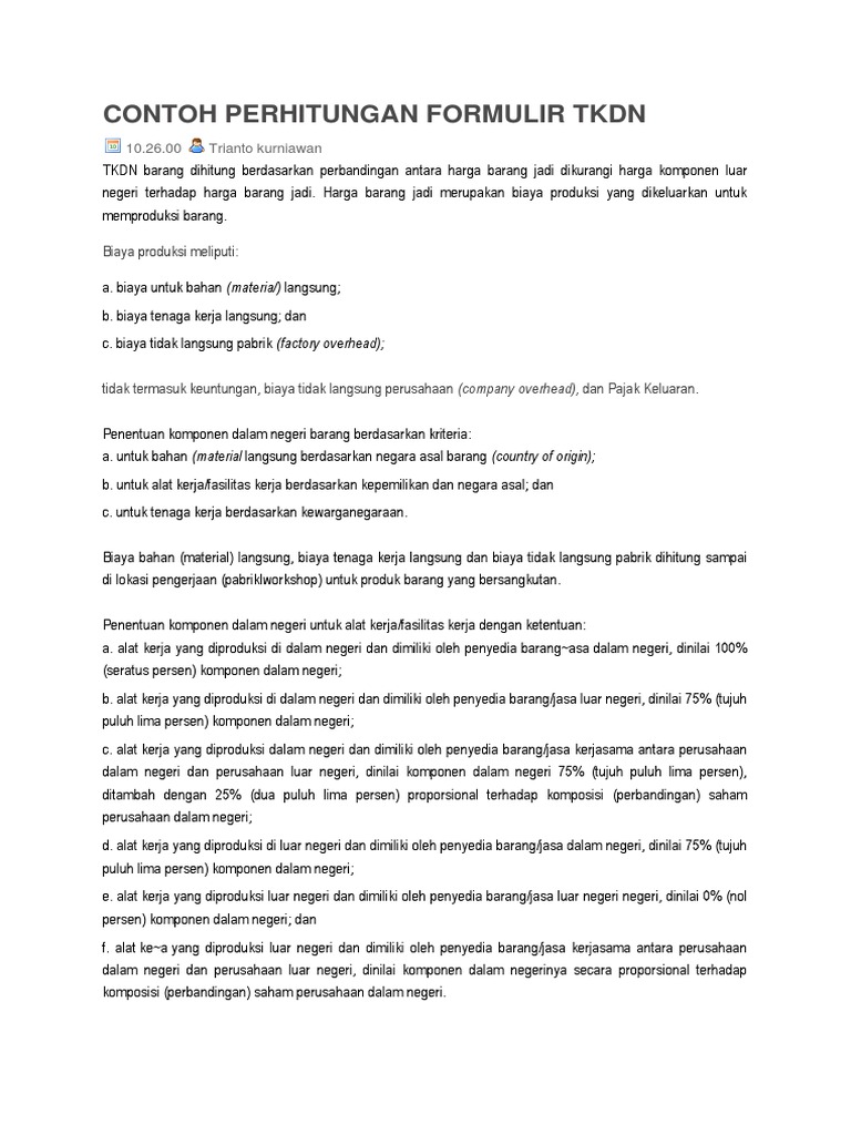 Contoh Perhitungan Formulir TKDN | PDF | Pengelolaan Keuangan & Uang ...