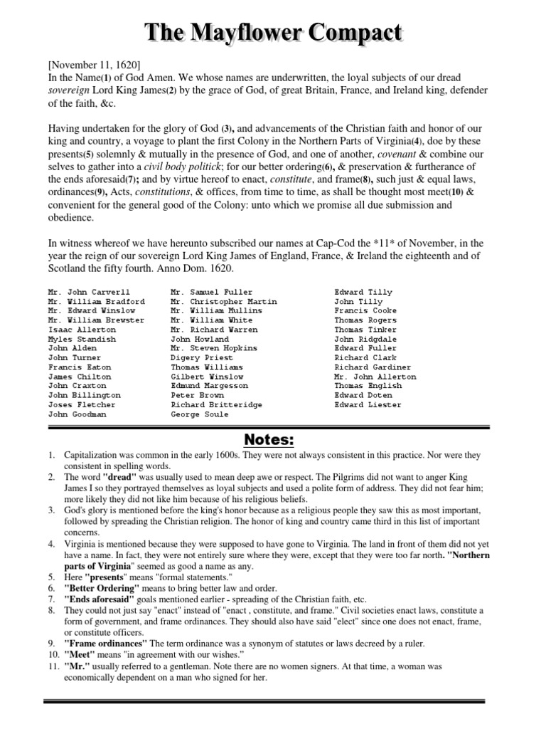 Mayflower Compact Worksheet - Revised | PDF | Dominion Of New England ...