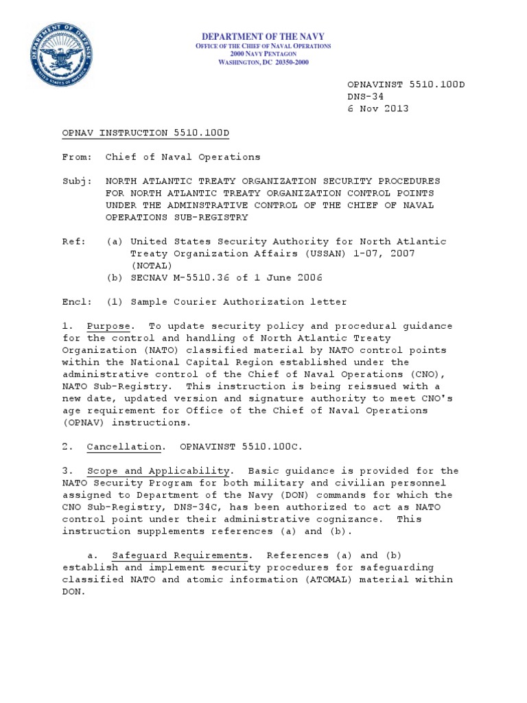 US Navy-NATO Security Procedures | Classified Information | Classified ...