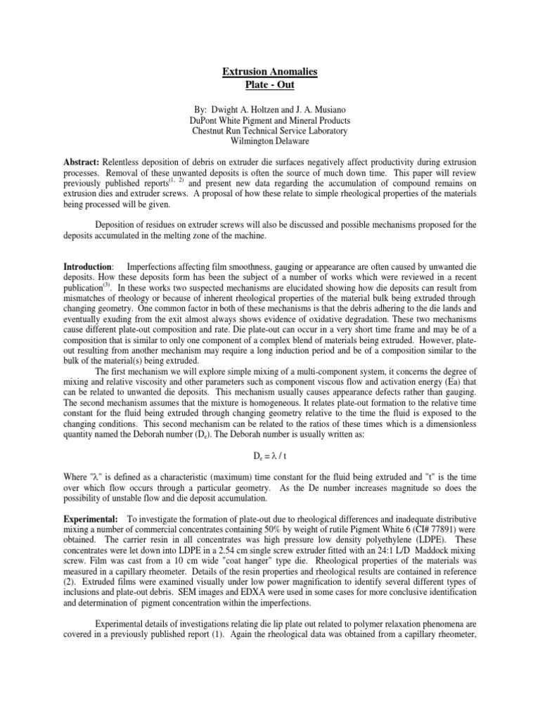 Extrusion Anomalies - Plate-Out | PDF | Extrusion | Rheology
