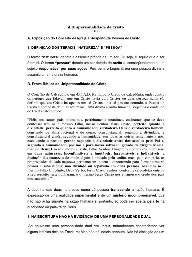 A Unipersonalidade de Cristo | PDF | Crença e doutrina religiosa | Teologia