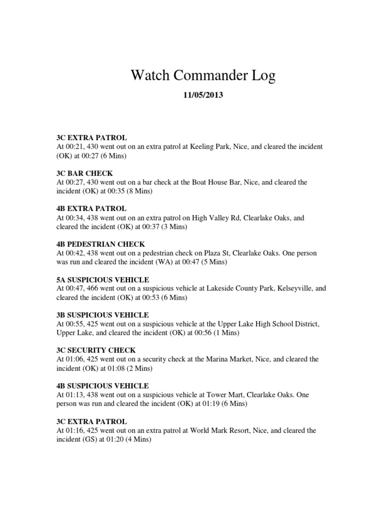 Lake County Sheriff's Watch Commander Logs PDF | PDF | Traffic | Driving