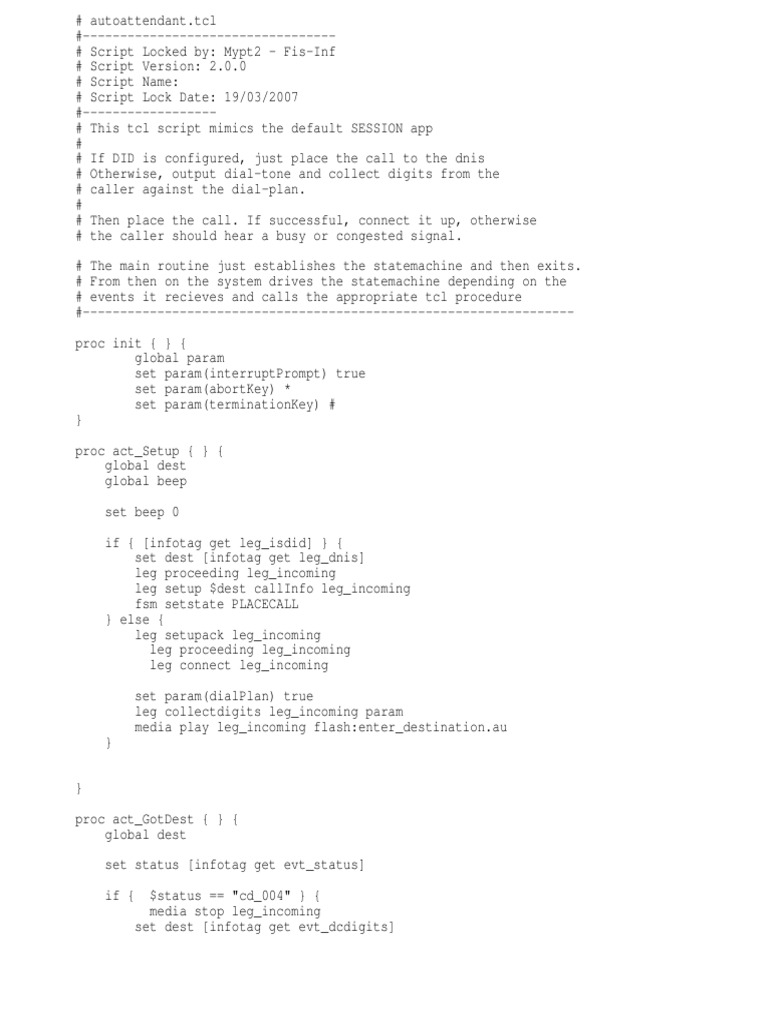 Auto Attendant TCL Script Guide | PDF | Computing | Telecommunications