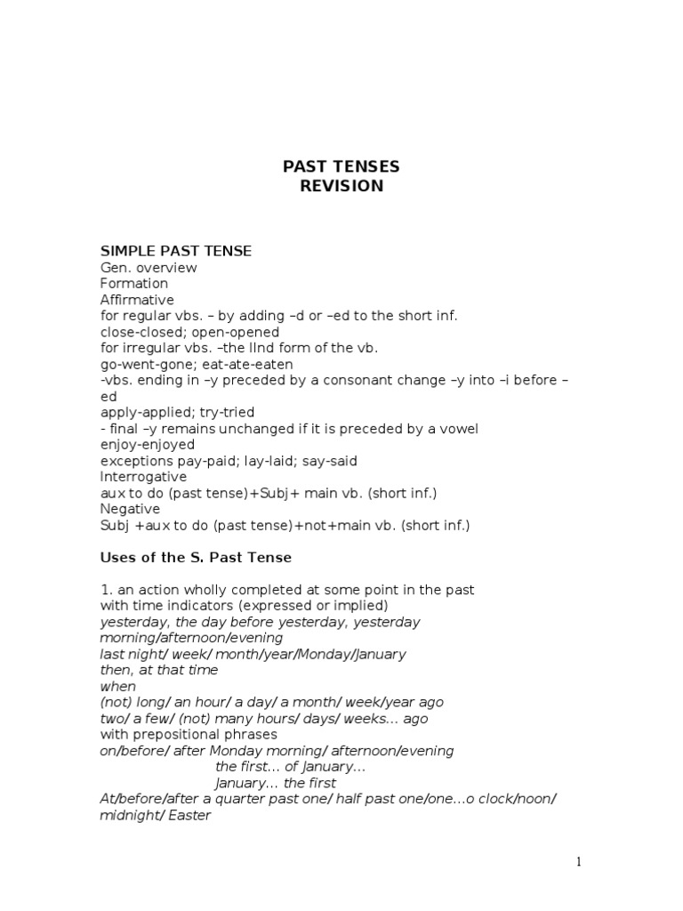 Past Tenses Revision | PDF | Grammatical Tense | Perfect (Grammar)
