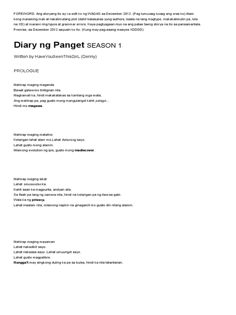 Diary NG Panget (Complete) PDF | PDF