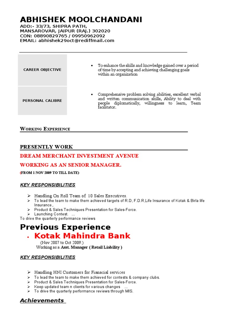 Abhishek Moolchandani: Kotak Mahindra Bank | PDF | Business | Computing And Information Technology