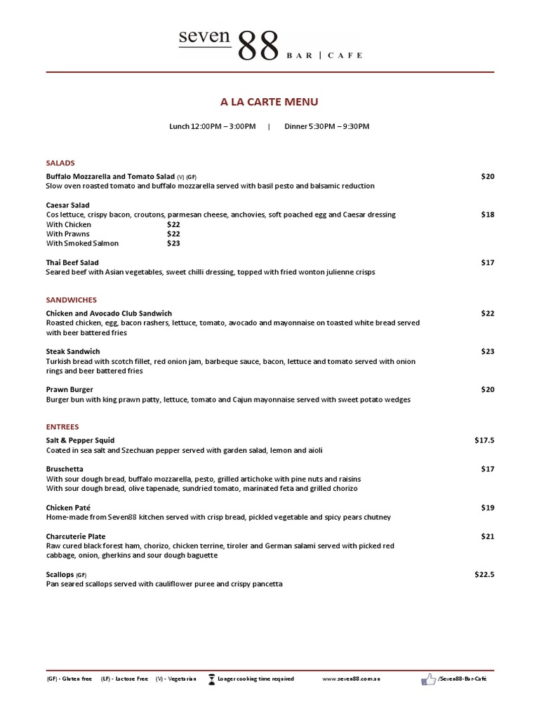 Seven88 Summer Menu | PDF | Salad | Sauce