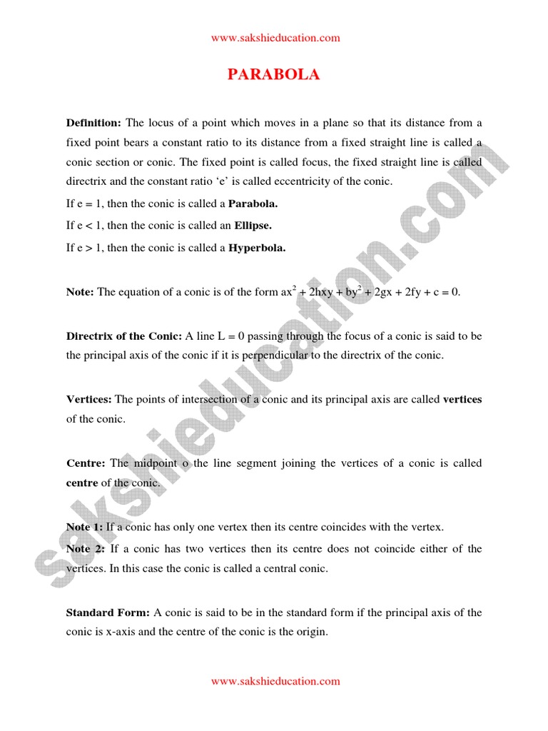 Parabola PDF | PDF | Mathematical Analysis | Geometry