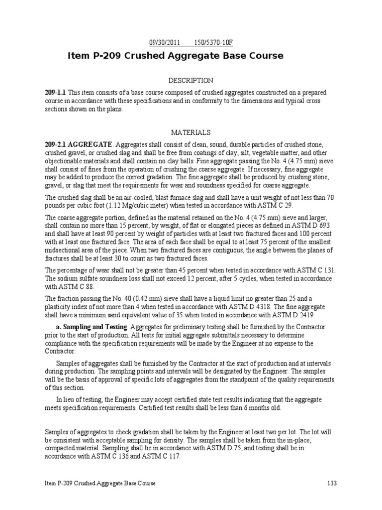 Item P-209 Crushed Aggregate Base Course 133 | PDF | Leisure | Nature