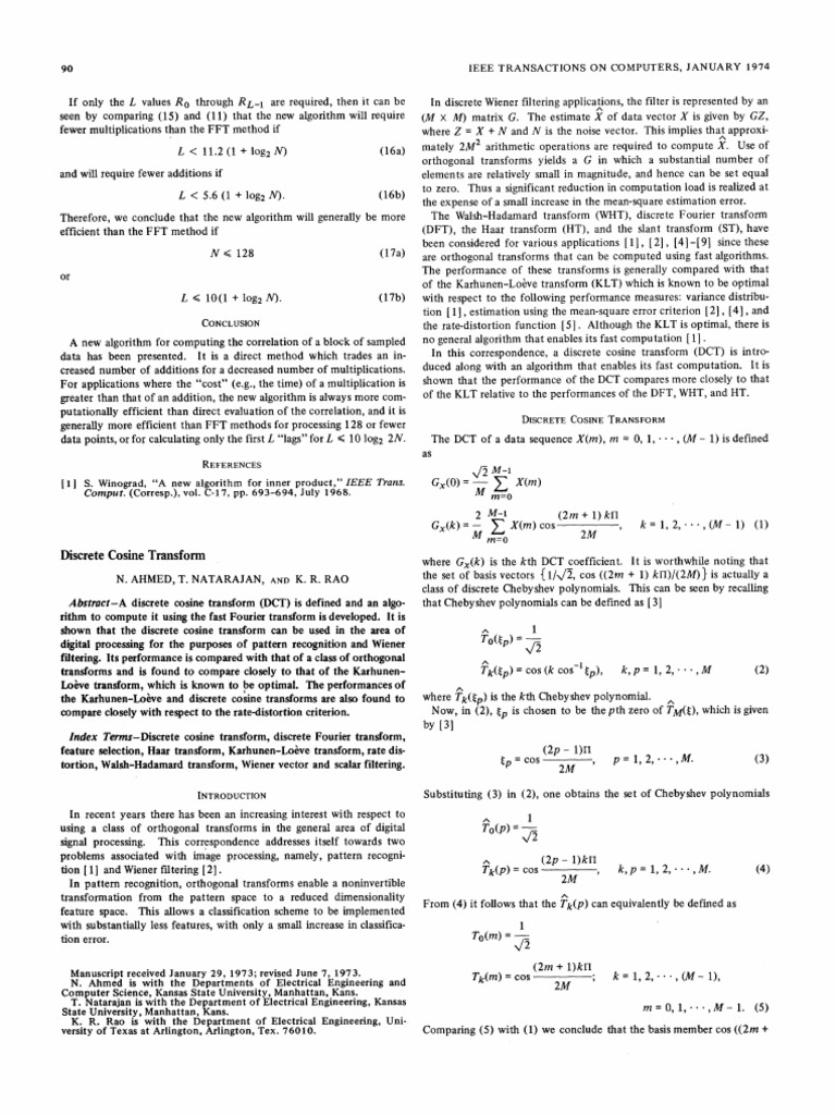 Discrete Cosine Transform PDF | PDF | Fast Fourier Transform | Matrix ...