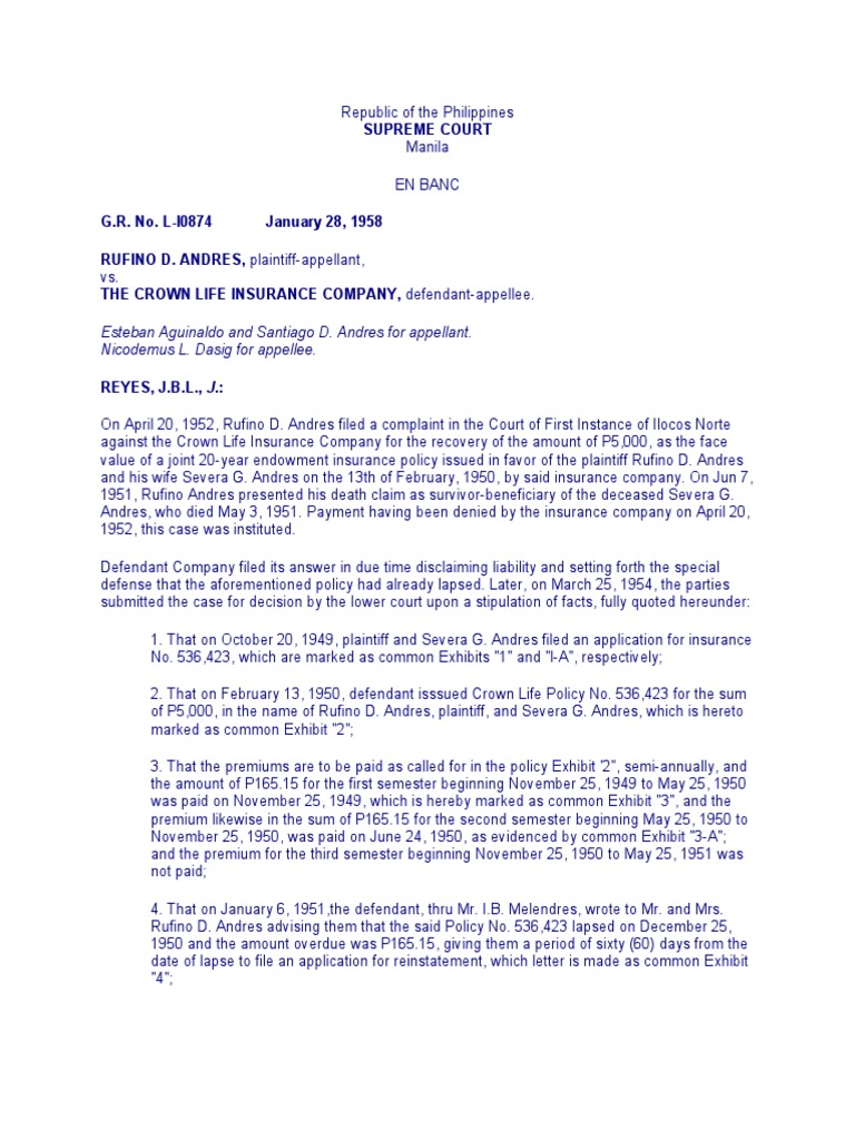 Supreme Court rules on lapsed life insurance policy reinstatement | PDF ...
