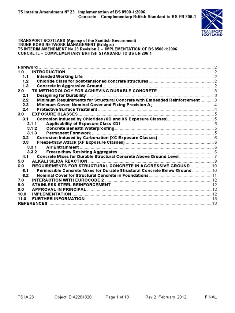 Implementation of BS 8500 2006 Concrete Minimum Cover PDF | PDF ...