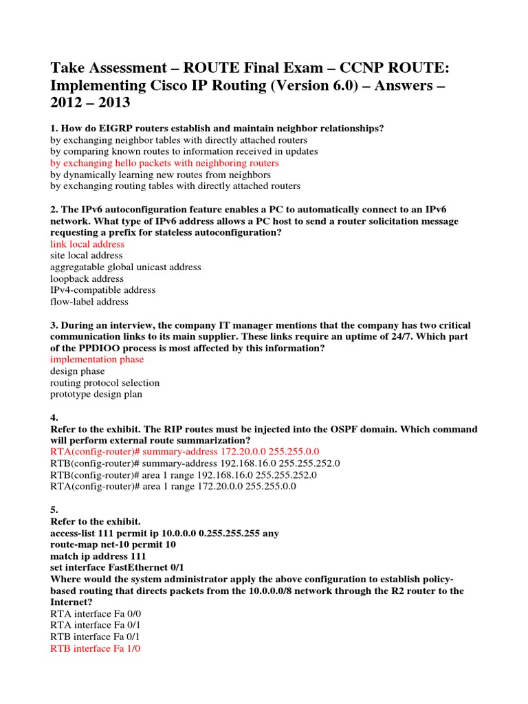 ccnp final exam.pdf | Router (Computing) | Routing
