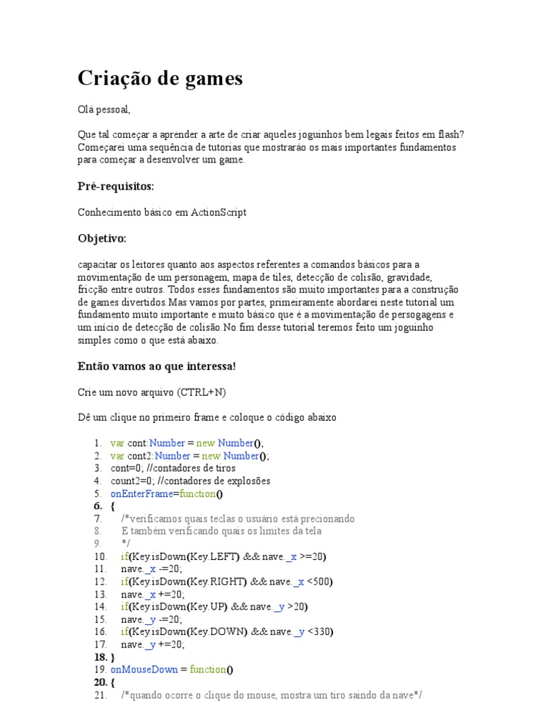 Criação de Games No Flash - AC2.0 | PDF | Roteiro de ação | Adobe Flash
