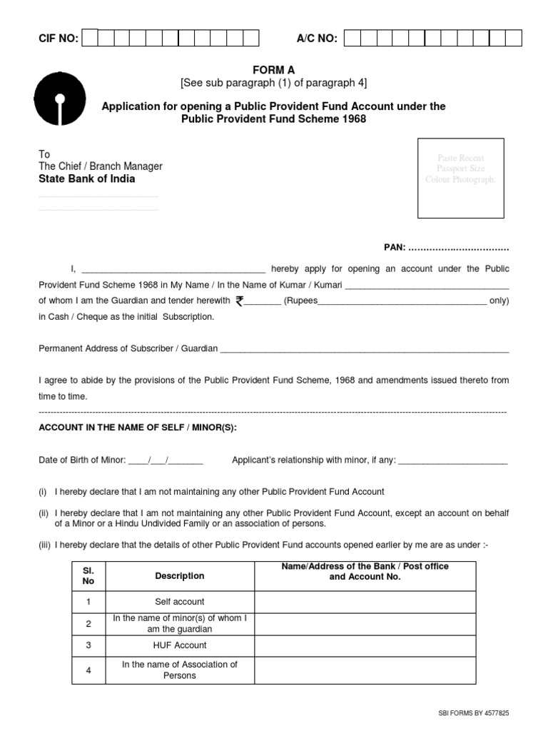 Application Form for Opening a Public Provident Fund Account | PDF