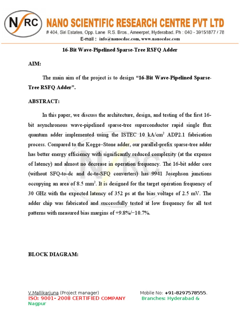 16-Bit Wave-Pipelined Sparse-Tree RSFQ Adder | Download Free PDF ...