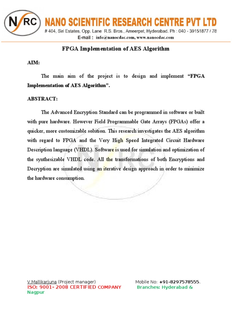 Fpga Implementation Of Aes Algorithm Pdf Computers