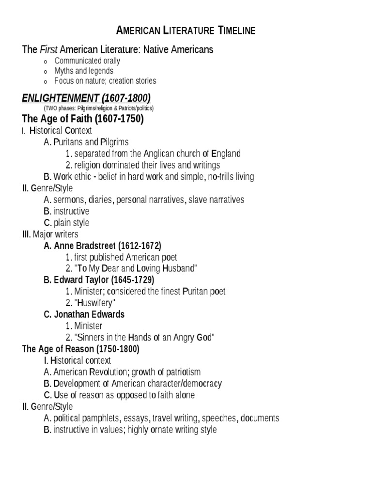 American Literature Historical Timeline | PDF | Religion And Belief