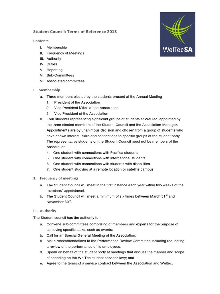 Student Council Terms of Reference 2013 | PDF | Students' Union | Expert