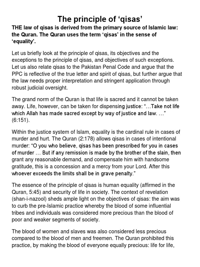 The Principle of Qisas | PDF | Forgiveness | Justice