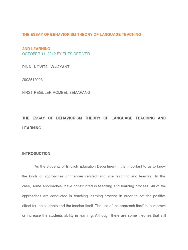 The Essay of Behaviorism Theory of Language Teaching and | PDF | Behaviorism | Reinforcement