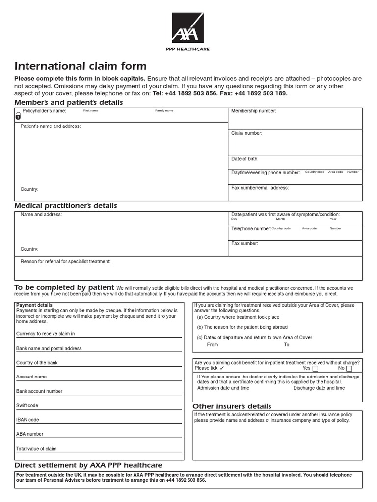 AXA PPP Claim Form PDF | PDF | Physician | Consent