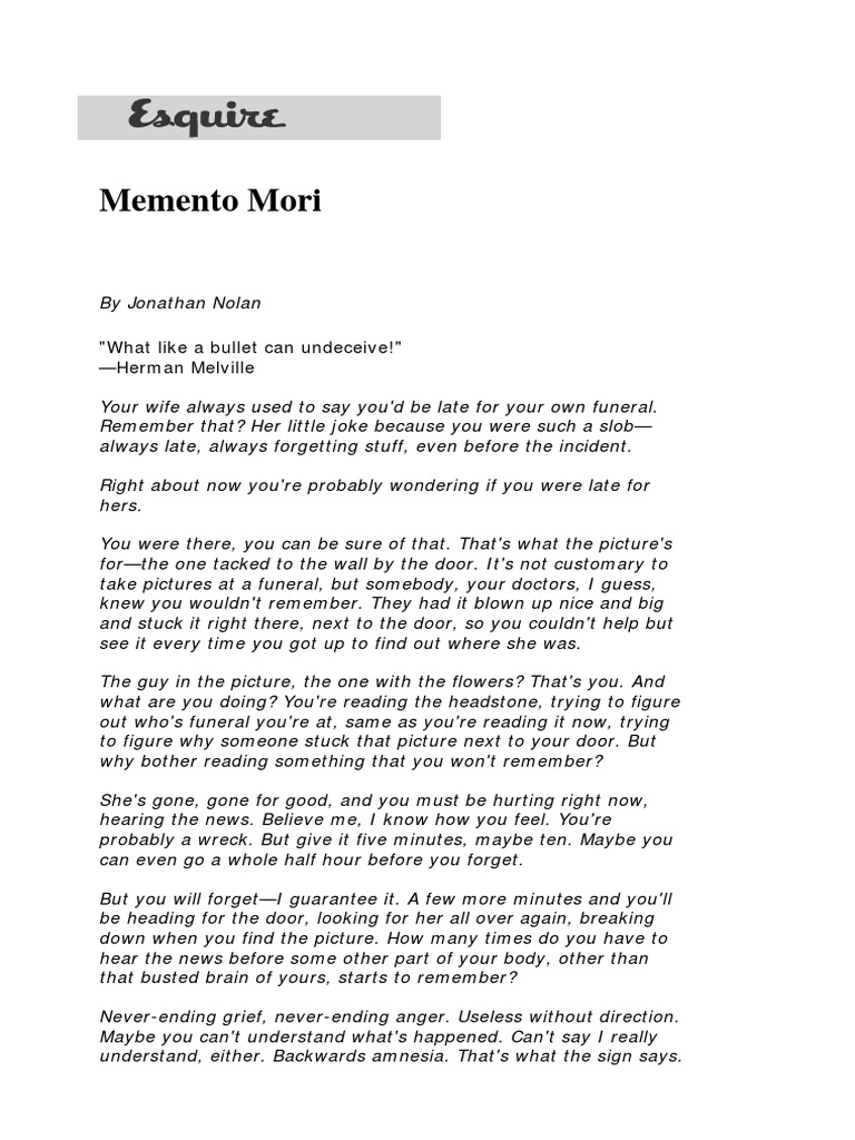 Nolan, Jonathan - Memento Mori | PDF | Time | Nature