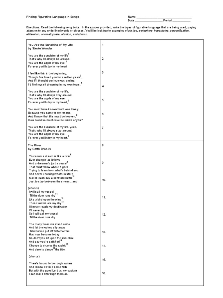 Figurative Language in Songs PDF | PDF | Leisure