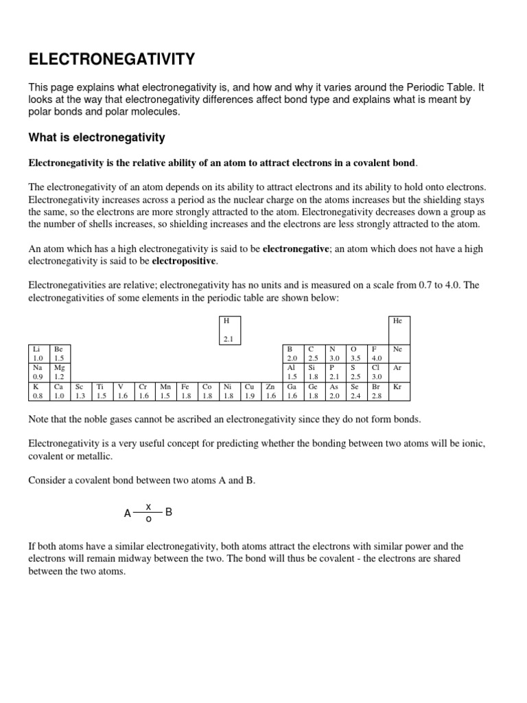 ELECTRONEGATIVITY | PDF | Chemical Bond | Ionic Bonding