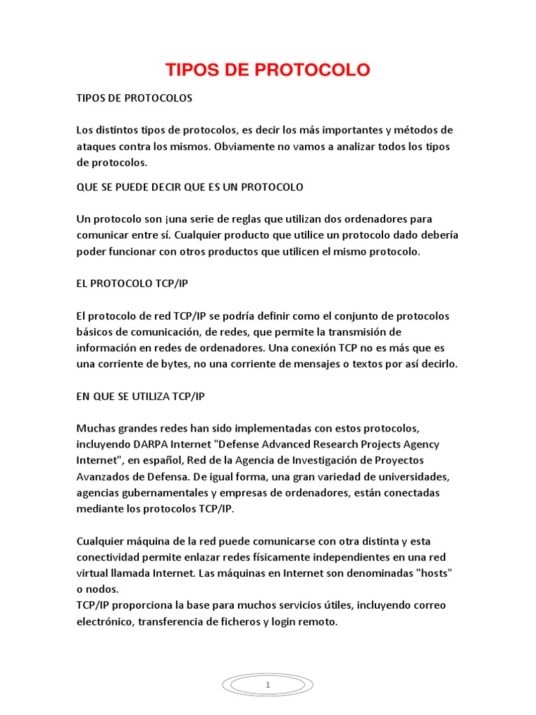 Tipos de Protocolo | Descargar gratis PDF | Protocolos de internet | Protocolo de Control de ...