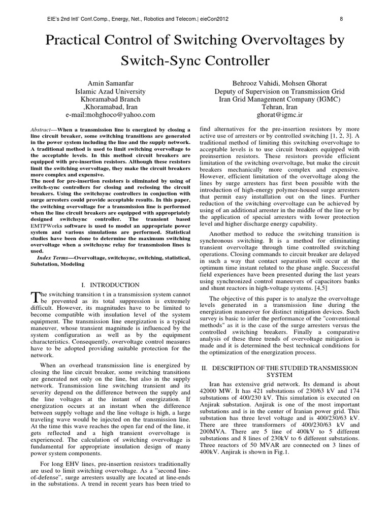 Practical Control of Switching Overvoltages by Switch-Sync Controller PDF | PDF | Electrical ...